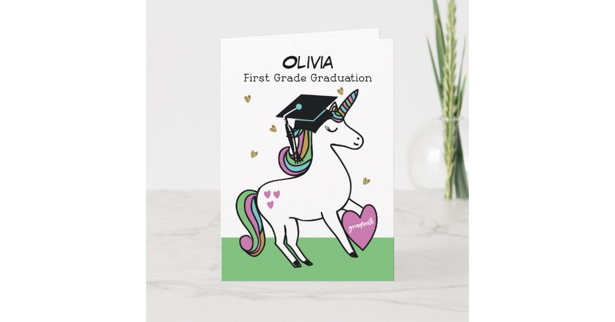 First Grade Graduation Congratulations Unicorn Card | Zazzle