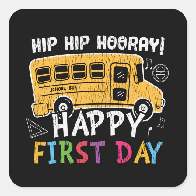 First Grade School Teacher Kids Back To School Bus Square Sticker | Zazzle