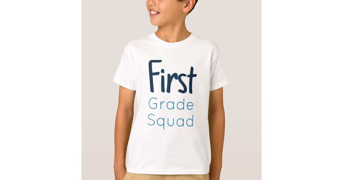 First Grade Squad Shades of Blue Text T-Shirt | Zazzle