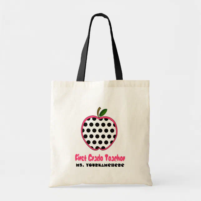 First Grade Teacher Bag - Polka Dot Apple | Zazzle