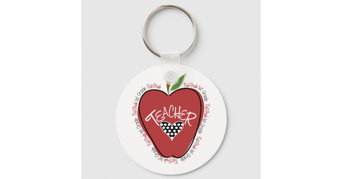 First Grade Teacher Red Apple Keychain | Zazzle