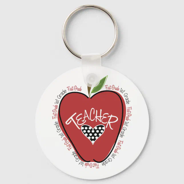 First Grade Teacher Red Apple Keychain | Zazzle