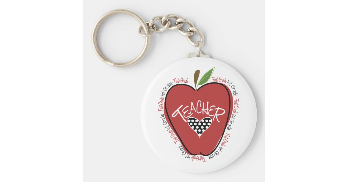 First Grade Teacher Red Apple Keychain | Zazzle.com