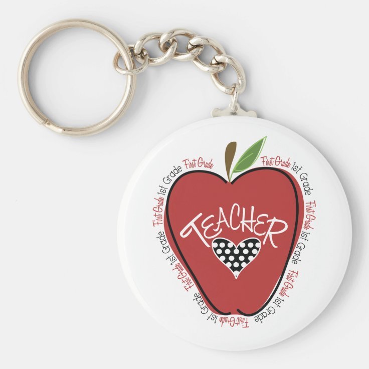 First Grade Teacher Red Apple Keychain | Zazzle