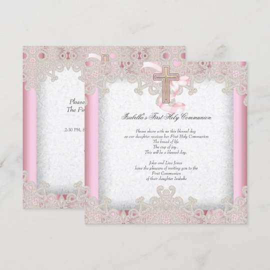 First Holy Communion 1st Girls Cross Pink 7 Invitation | Zazzle.com