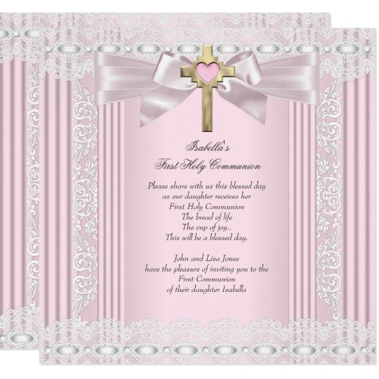 Vintage First Communion Pink Damask Invitation | Zazzle.com