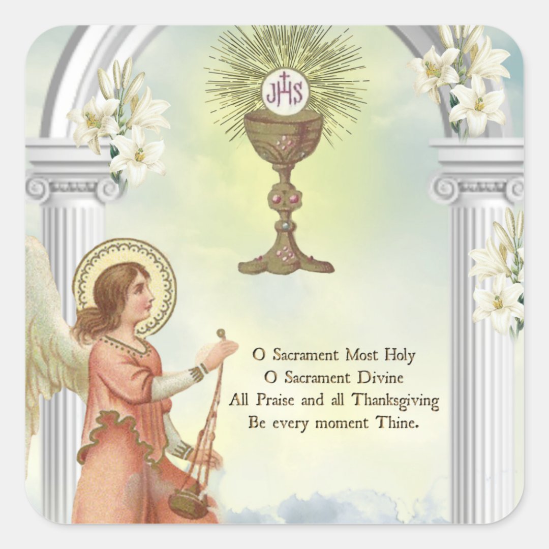 First Holy Communion Angel Eucharist Square Sticker | Zazzle