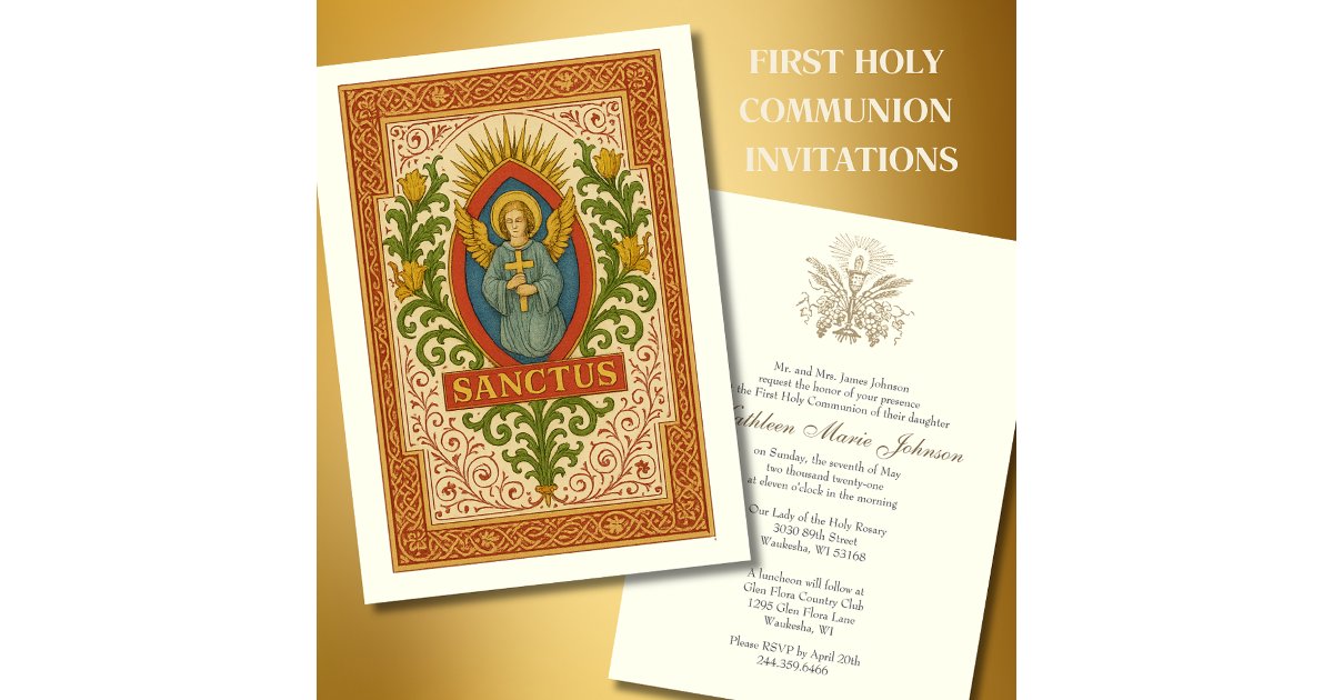 First Holy Communion Angel Sanctus Invitation | Zazzle