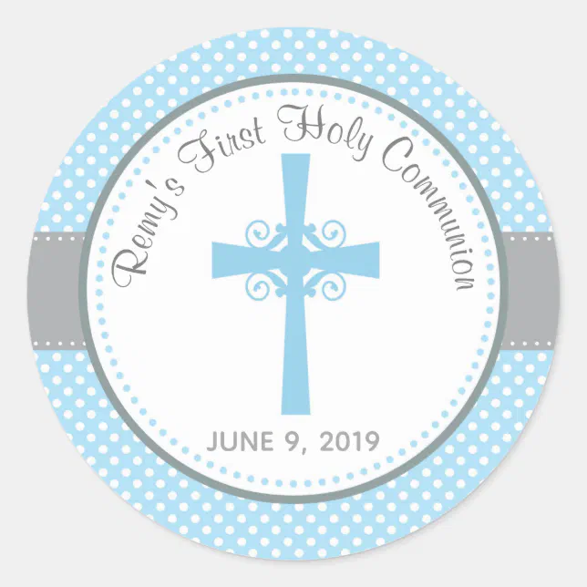 First Holy Communion / Baptism Sticker (Blue Gray) | Zazzle