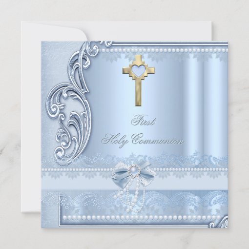 First Holy Communion Blue Lace Confirmation Invitation | Zazzle