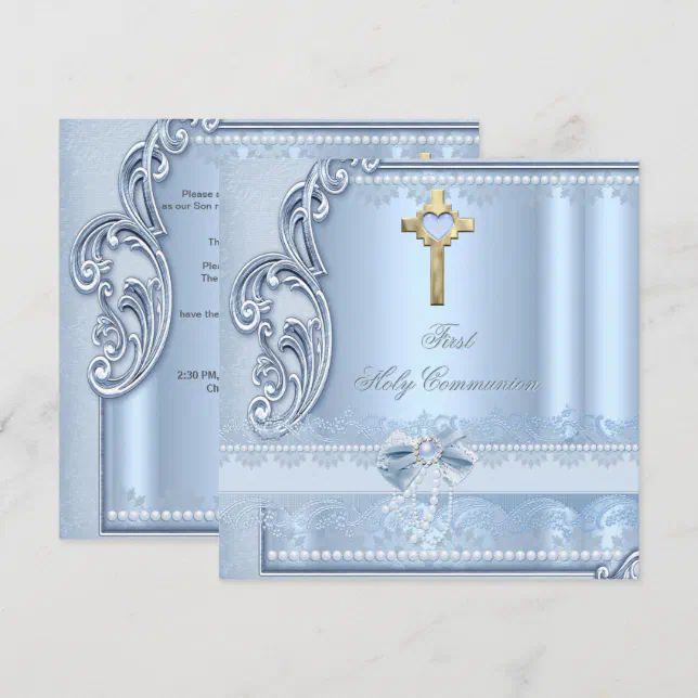 First Holy Communion Blue Lace Confirmation Invitation | Zazzle