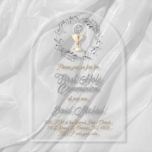 First Holy Communion boy Acrylic Invitations | Zazzle