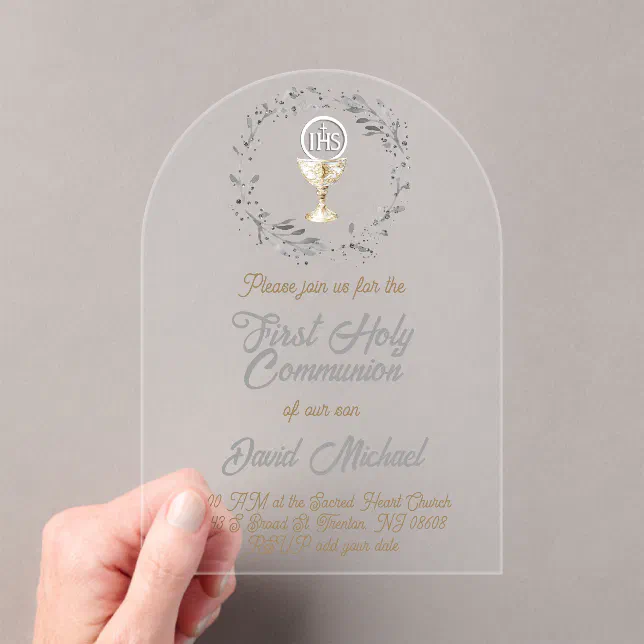 First Holy Communion boy Acrylic Invitations | Zazzle
