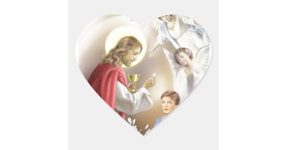 First Holy Communion boy Heart Sticker | Zazzle