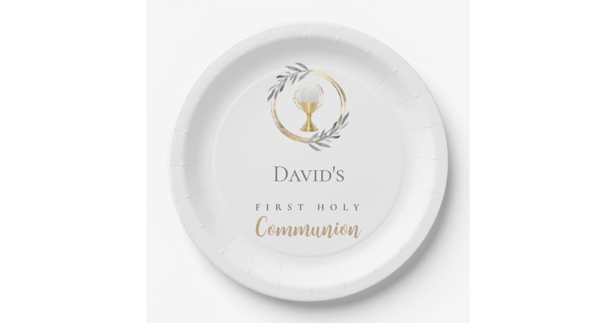 First Holy Communion boy Paper Plates | Zazzle