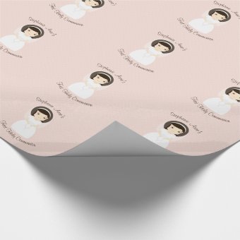 First Holy Communion Brunette Girl Wrapping Paper | Zazzle