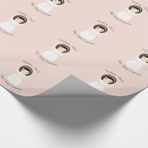 First Holy Communion Brunette Girl Wrapping Paper | Zazzle