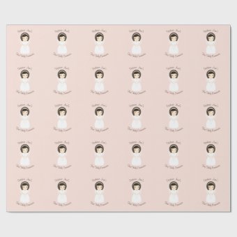 First Holy Communion Brunette Girl Wrapping Paper | Zazzle
