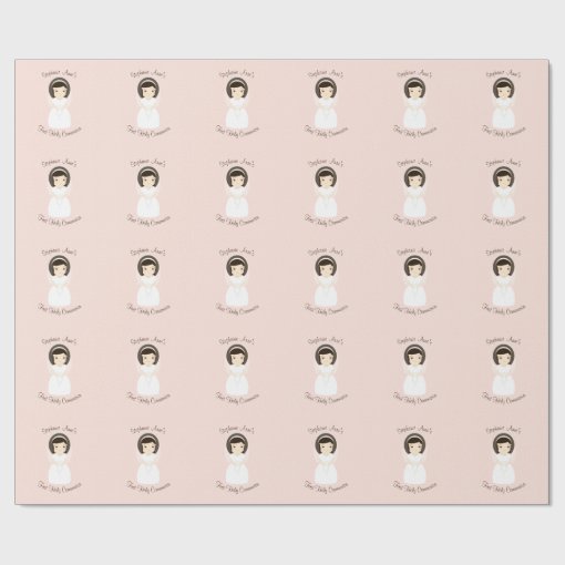 First Holy Communion Brunette Girl Wrapping Paper | Zazzle
