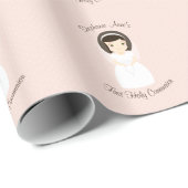 First Holy Communion Brunette Girl Wrapping Paper | Zazzle