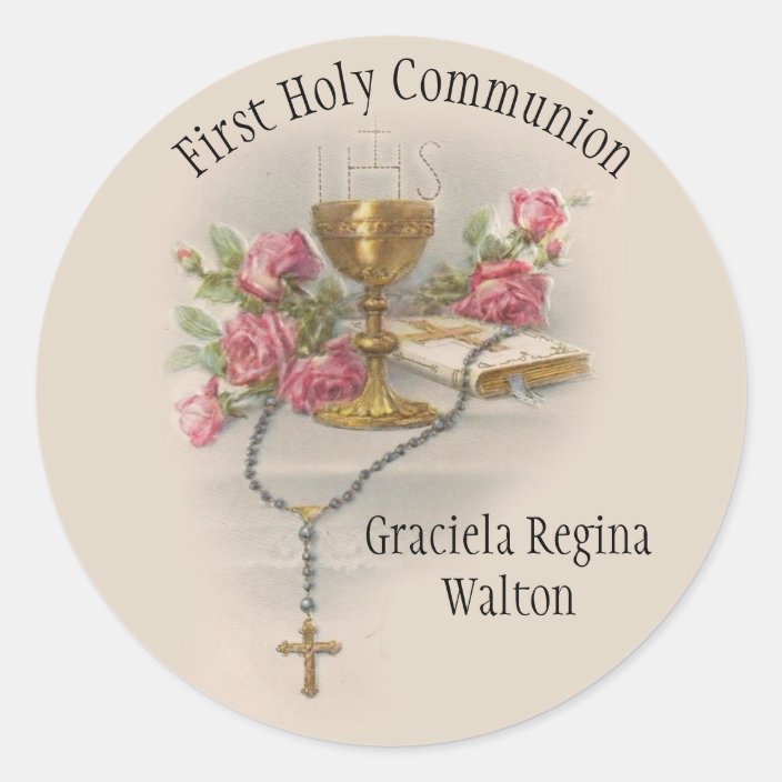 First Holy Communion Catholic Remembrance Classic Round Sticker ...