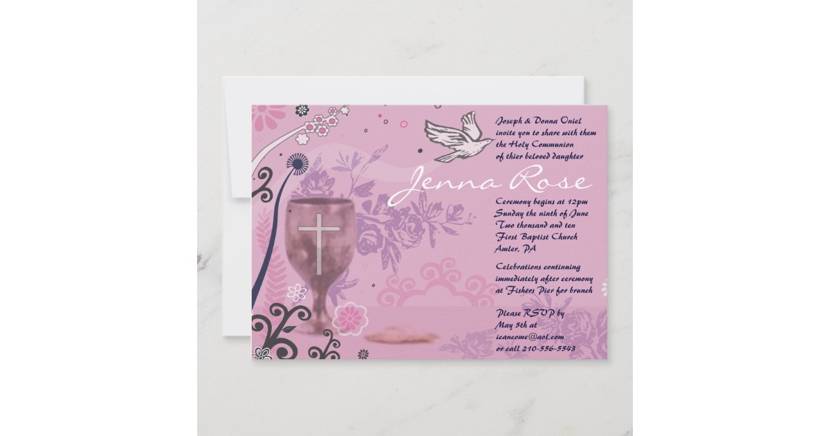 First Holy Communion Chalice Dove Invitation pink | Zazzle