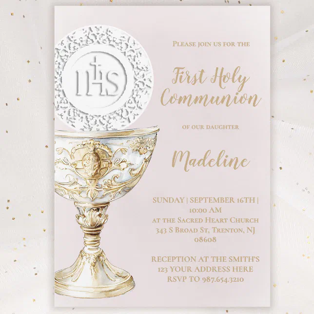 First Holy Communion Chalice Host Invitation | Zazzle