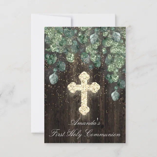 First Holy Communion Christian Event Cross Rustic Invitation | Zazzle