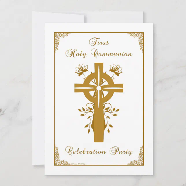 First Holy Communion - Cross Floral Design Invitation | Zazzle