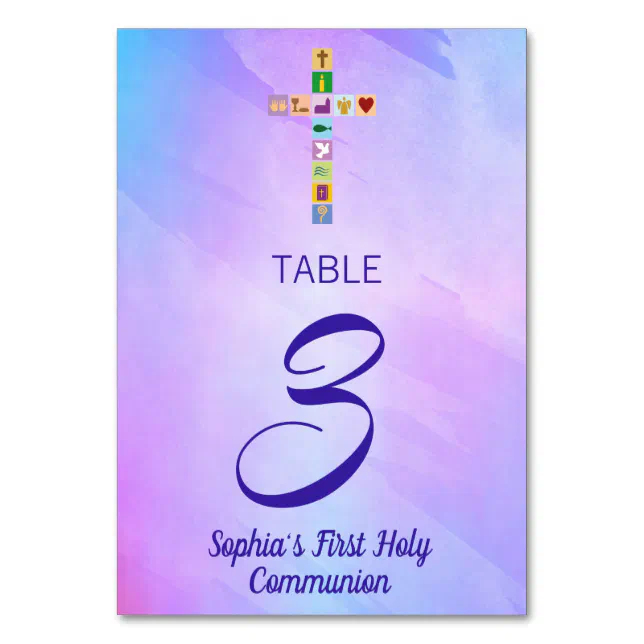 First Holy Communion Cross Symbols - Table Card | Zazzle