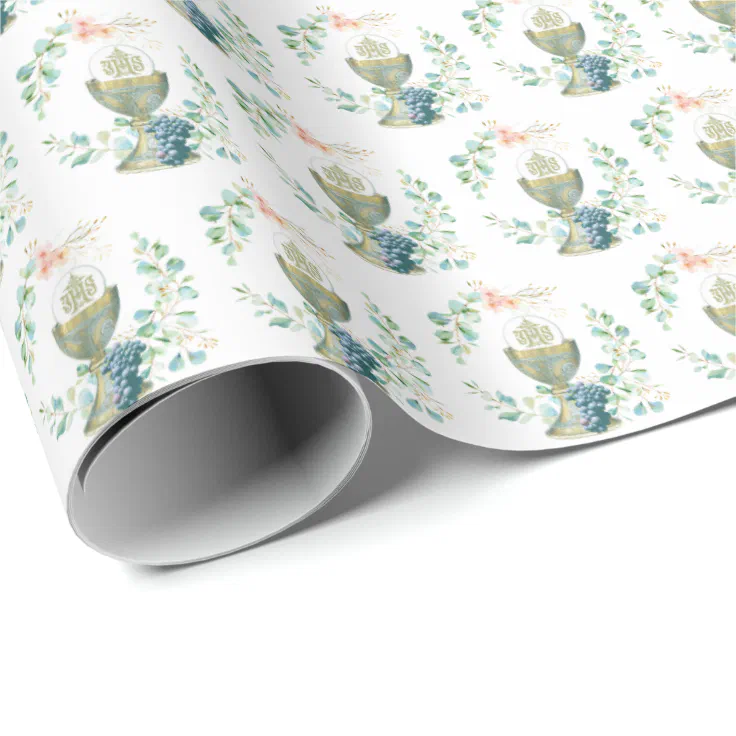First Holy Communion Elegant Eucalyptus Catholic Wrapping Paper | Zazzle