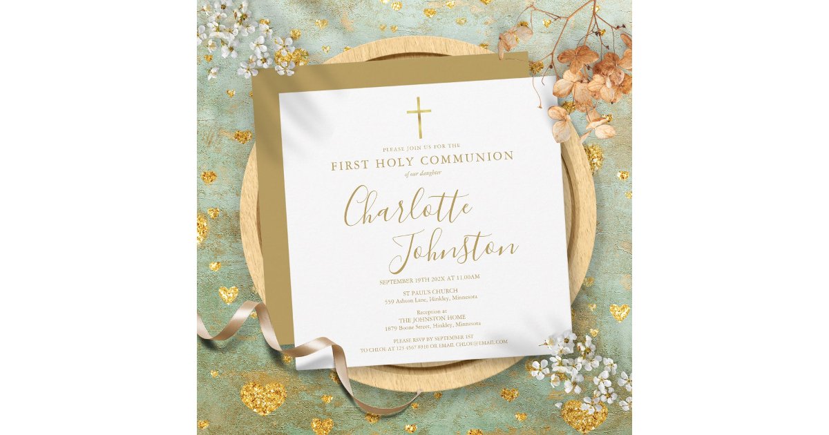First Holy Communion Elegant Gold Signature Invitation | Zazzle