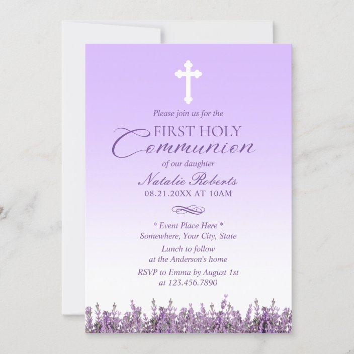 First Holy Communion Elegant Lavender Floral Invitation | Zazzle.com