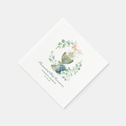First Holy Communion Eucharist Floral Chalice Host Napkins | Zazzle