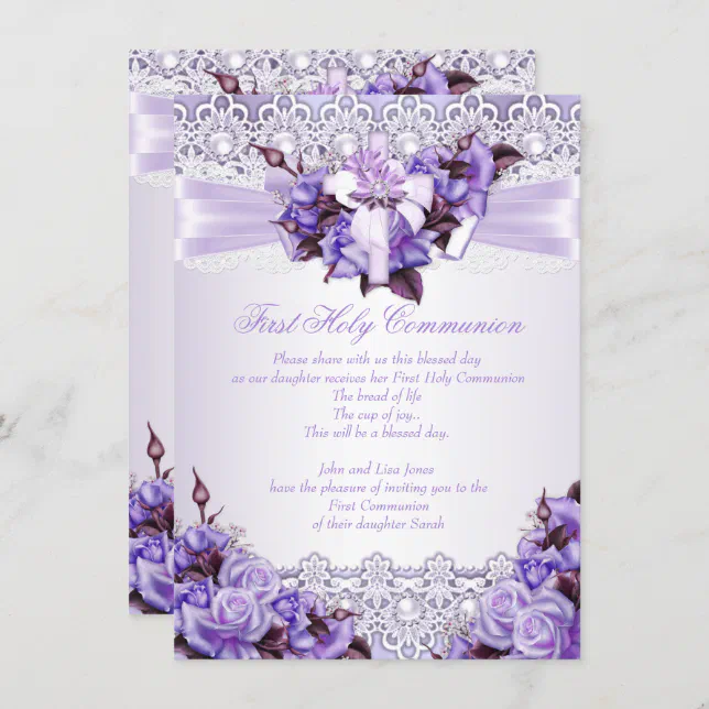 First Holy Communion Girls Lilac Lavender Purple 2 Invitation | Zazzle