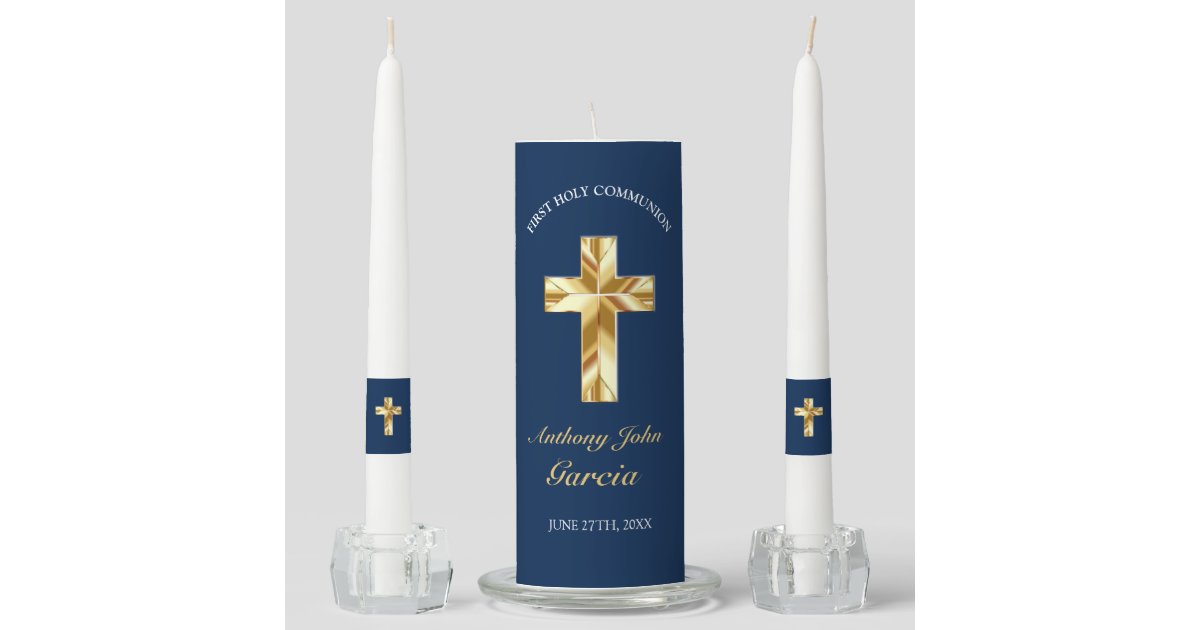 First Holy Communion Gold Cross Keepsake Unity Candle Set | Zazzle
