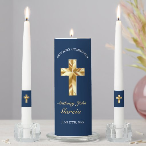 First Holy Communion Gold Cross Keepsake Unity Candle Set | Zazzle
