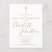 First Holy Communion Gold Signature Save The Date Announcement Postcard ...