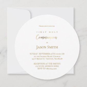 First Holy Communion golden circle green leaves Invitation | Zazzle