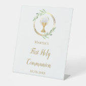 First Holy Communion green leaves Pedestal Sign | Zazzle