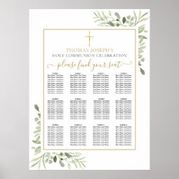 First Holy Communion Greenery Gold Seating Chart | Zazzle