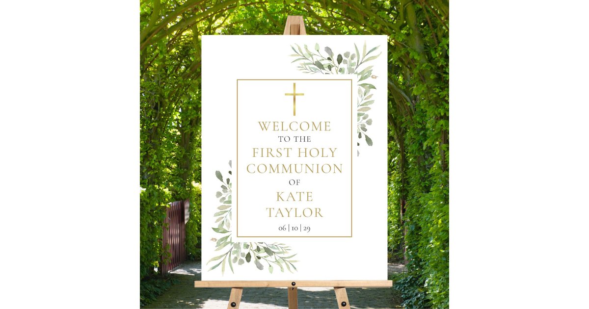 First Holy Communion Greenery Welcome Sign | Zazzle