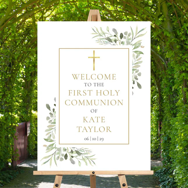 First Holy Communion Greenery Welcome Sign | Zazzle