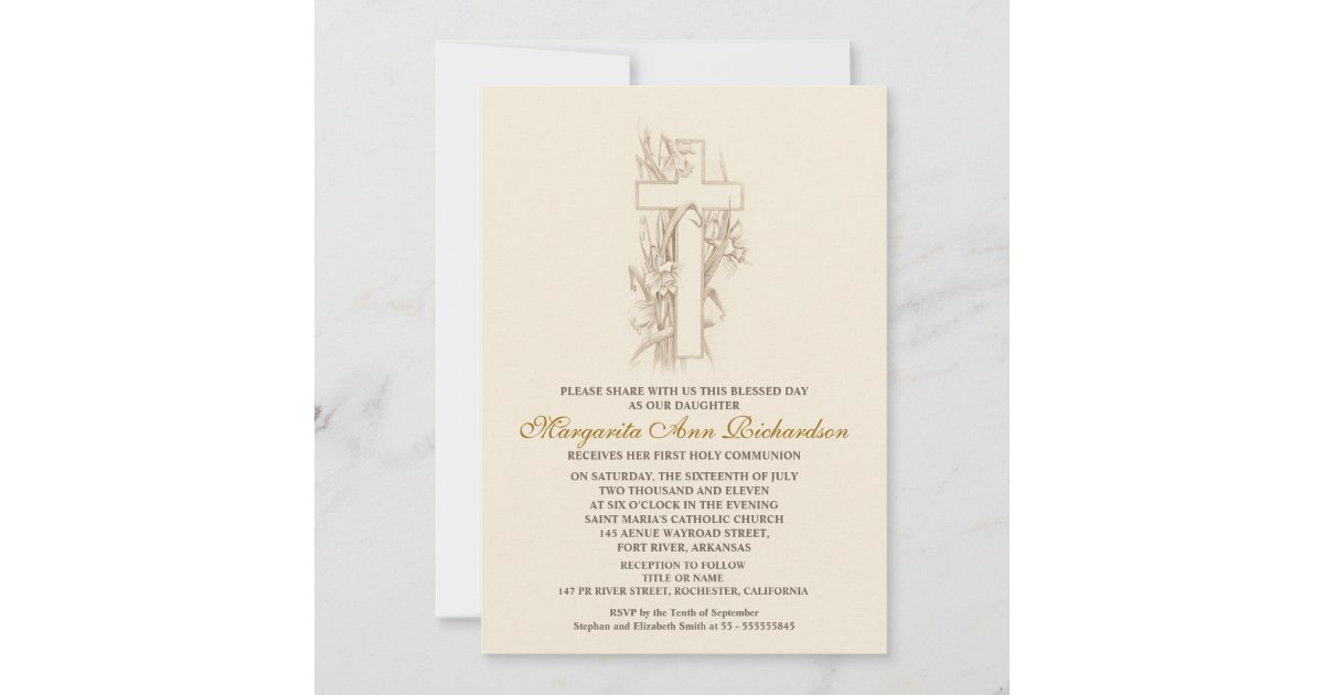 First Holy Communion Invitation - elegant cross | Zazzle