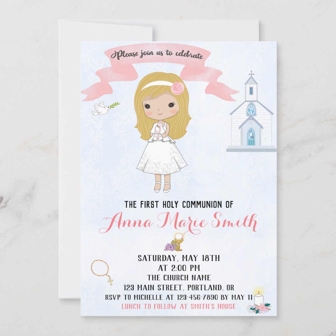 First Holy Communion invitation Girl's invite | Zazzle