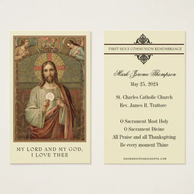FIRST HOLY COMMUNION JESUS ANGELS HOLY CARD | Zazzle