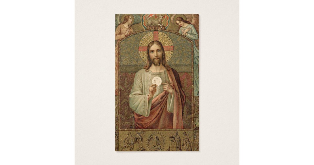 FIRST HOLY COMMUNION JESUS ANGELS HOLY CARD | Zazzle