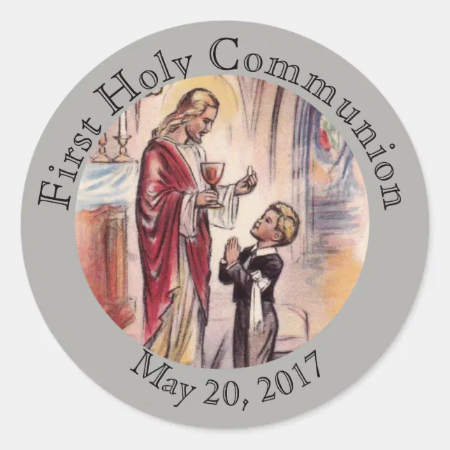 First Holy Communion Jesus Boy Eucharist Classic Round Sticker | Zazzle