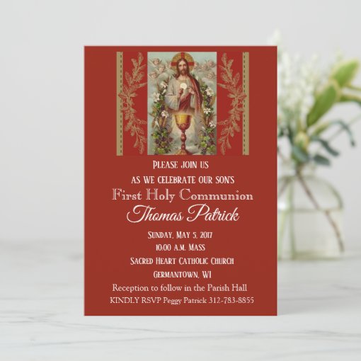 First Holy Communion Jesus Eucharist Invitations | Zazzle