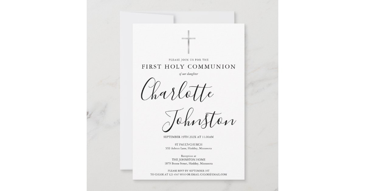 First Holy Communion Modern Signature Script Invitation | Zazzle